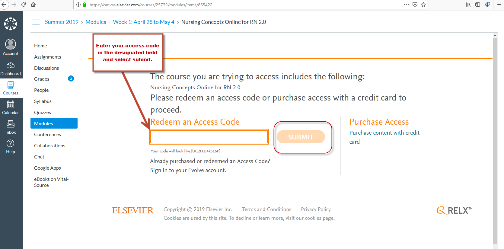 How do I redeem a non-package access code for an Online Course in Canvas by Instructure ...